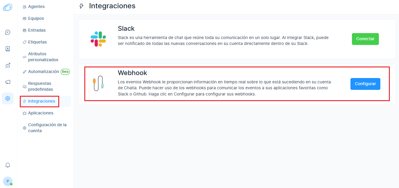 Configurar webhooks - Chatia