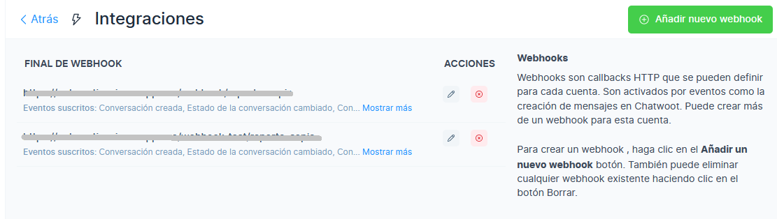 Configurar webhooks - Chatia